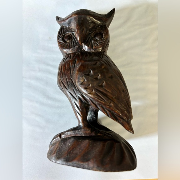 Art | Vintage Screech Owl Hand Carved Dark Wooden Detailed Statue Shelf ...